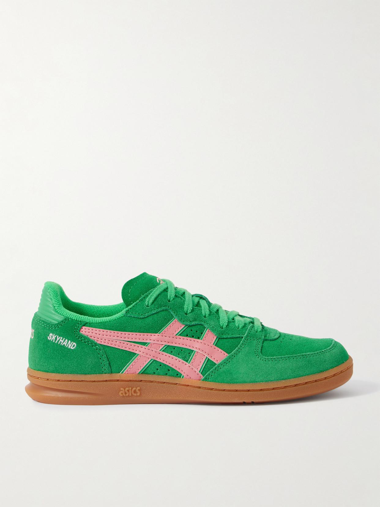 ASICS Skyhand OG Leather-Trimmed Suede Sneakers in Green | endource