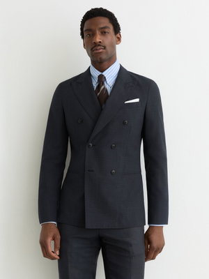 REISS Venue Db Tailored Fit Double-Breasted Check Suit Blazer Wool ...
