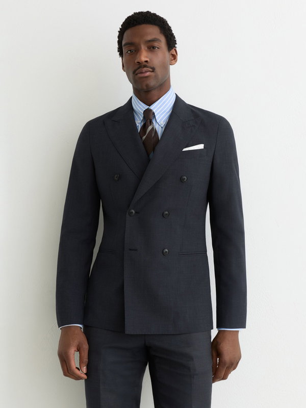 REISS Venue Db Tailored Fit Double-Breasted Check Suit Blazer Wool ...