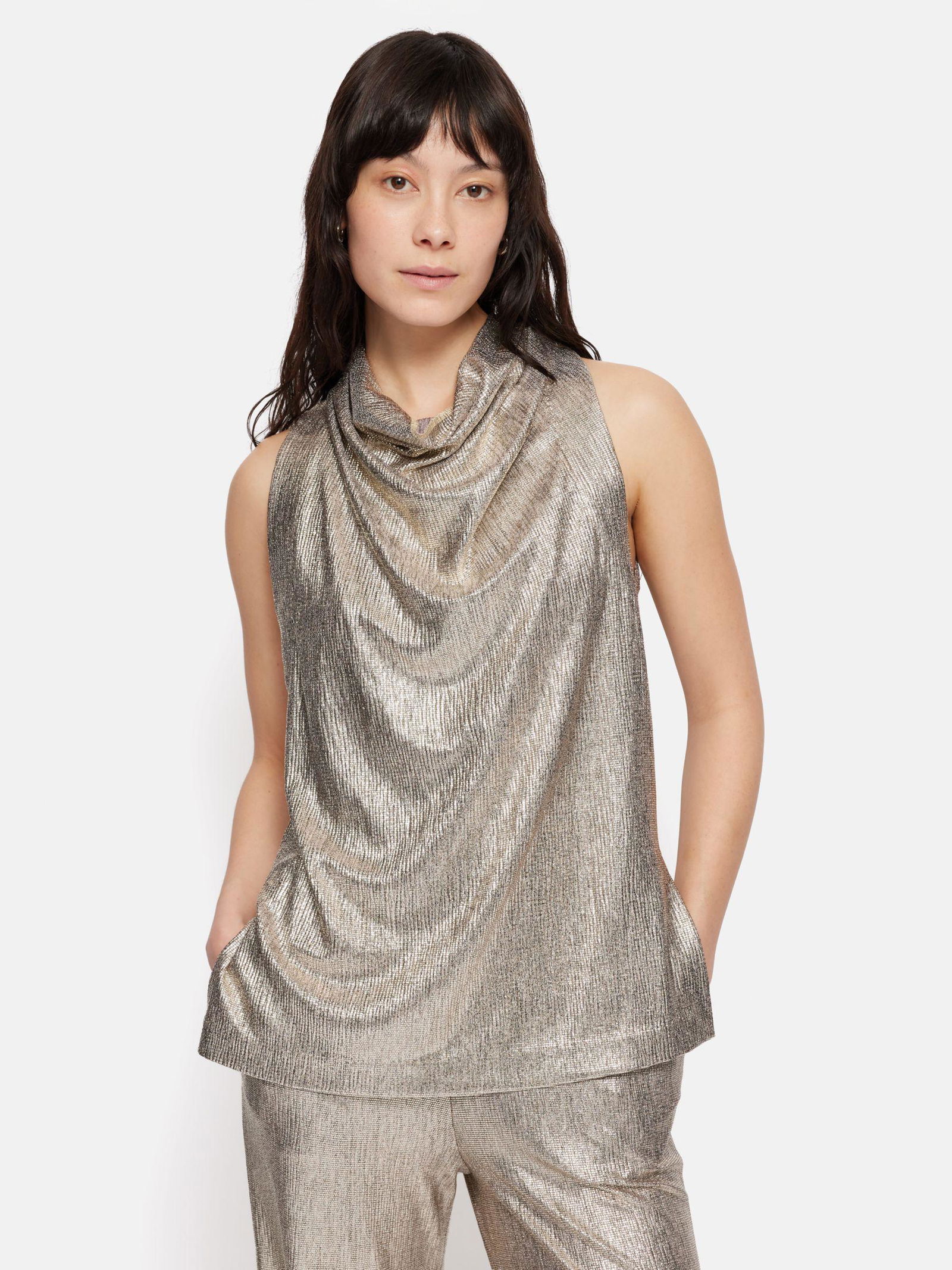 JIGSAW Metallic Cowl Neck Top in Gold | Endource