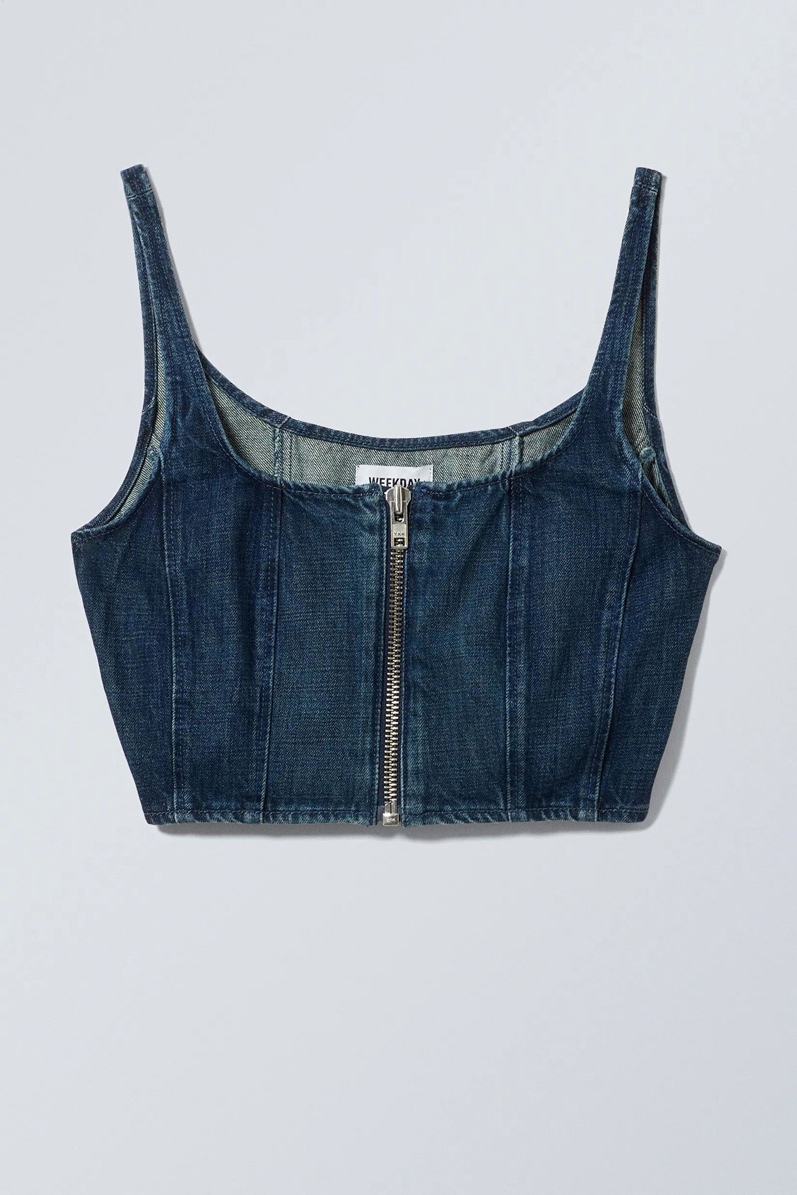 WEEKDAY Cropped Denim Zip Top in Sapphire Blue | endource