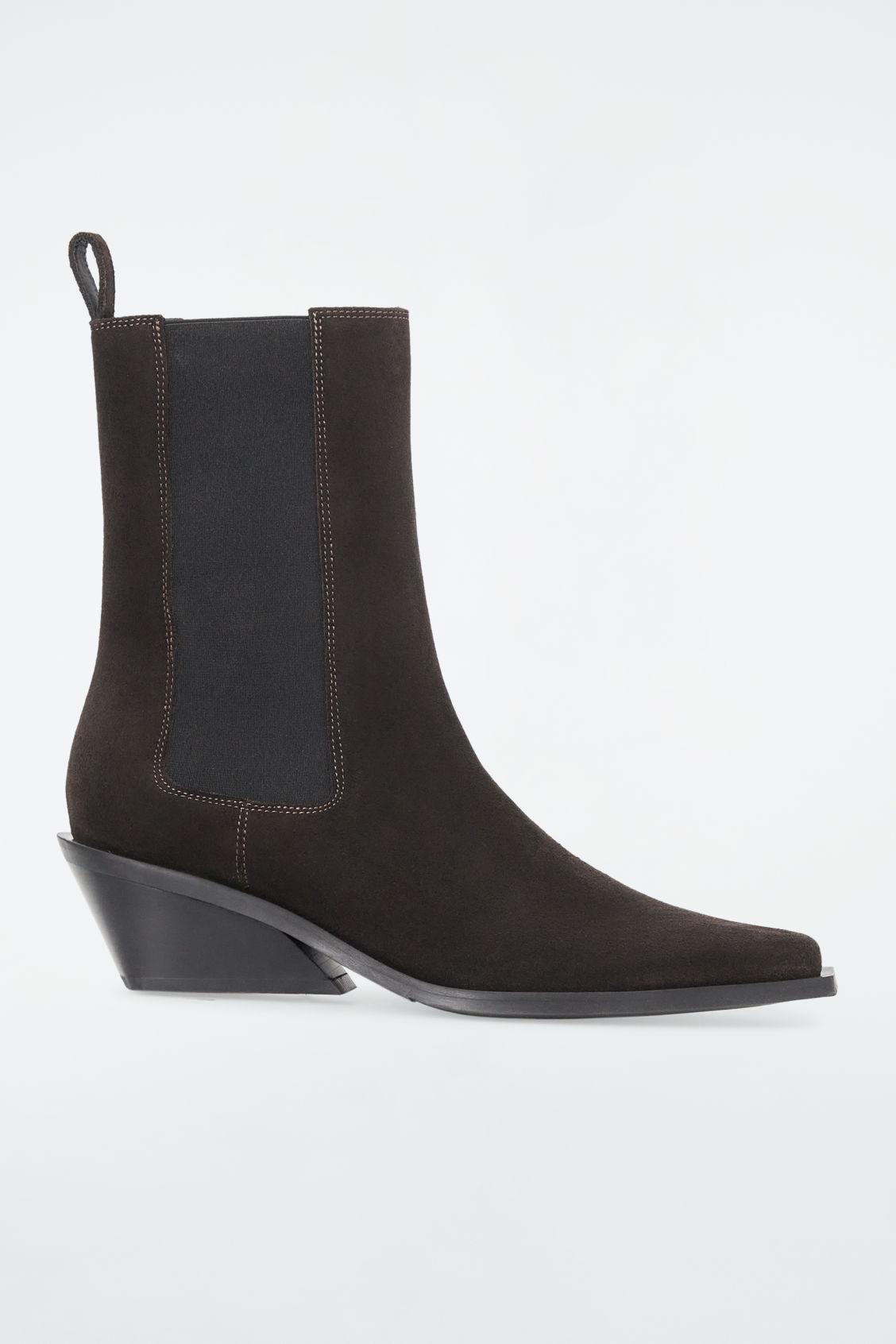 COS Suede Cowboy Chelsea Boots in DARK-BROWN SUEDE | endource