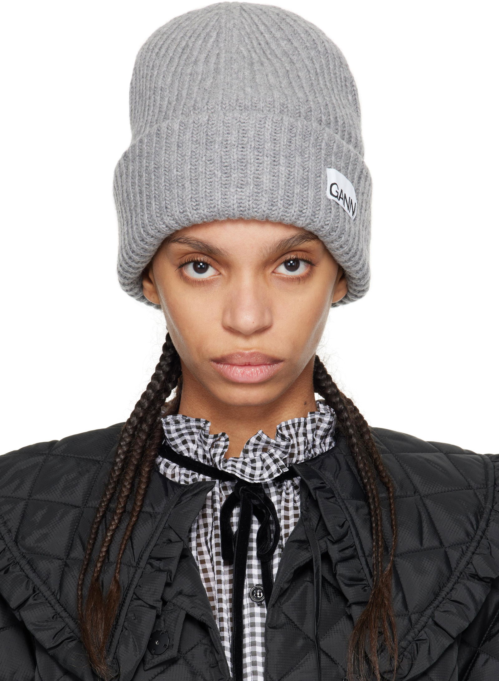 GANNI Oversized Wool Rib Knit Beanie | endource