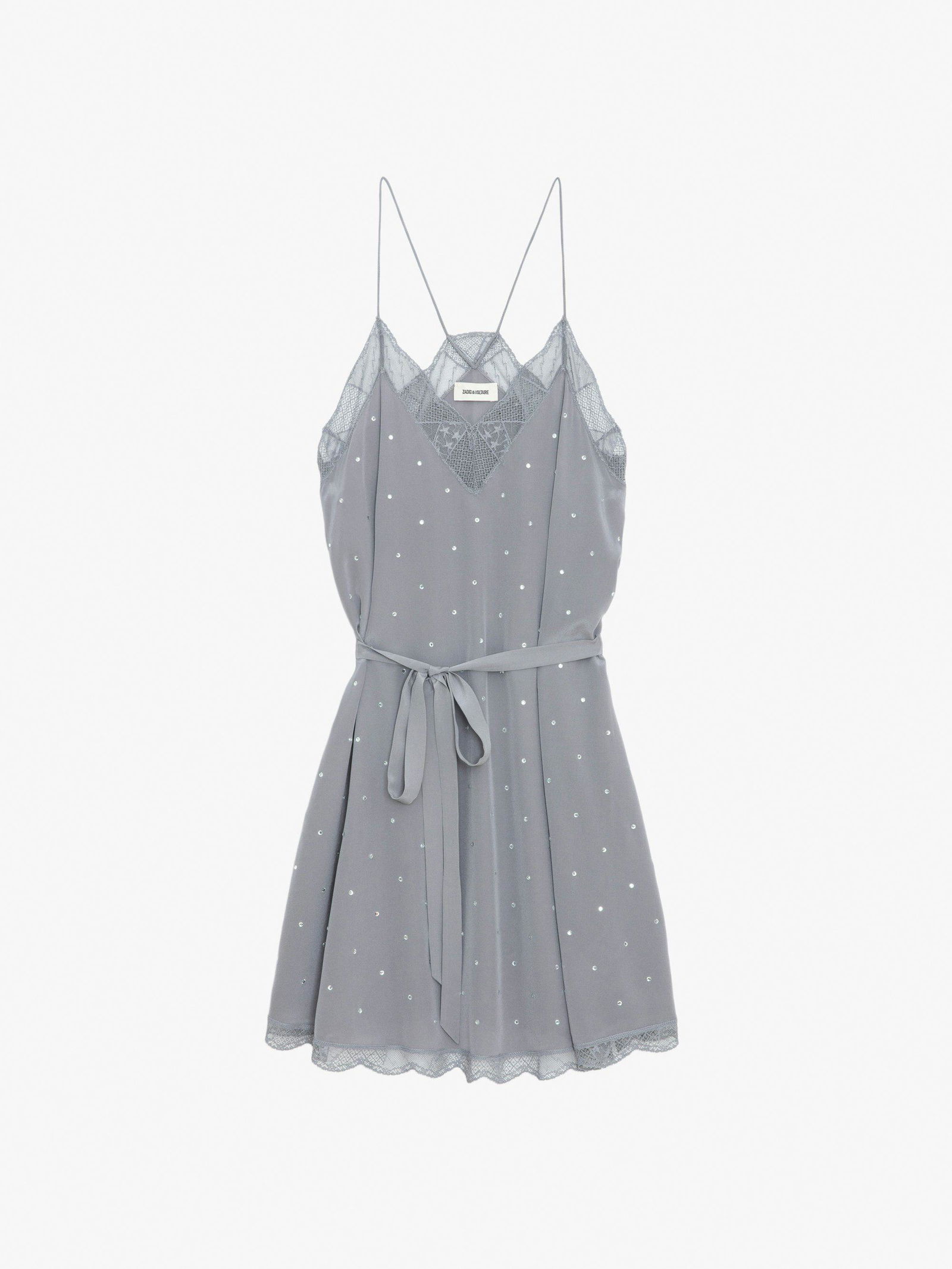 ZADIG & VOLTAIRE Ristyz Diamante Silk Dress in Iron | Endource