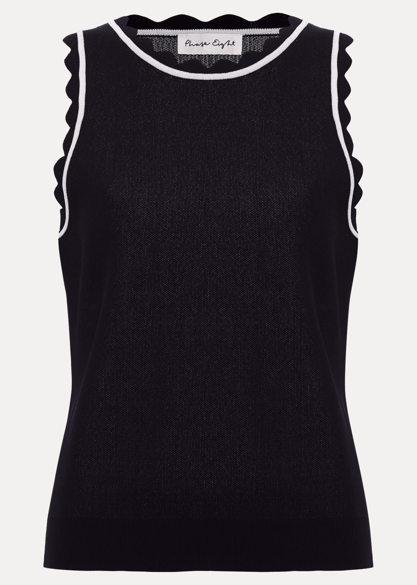 PHASE EIGHT Liz scallop knit Shell Top in Navy/Ivory | endource