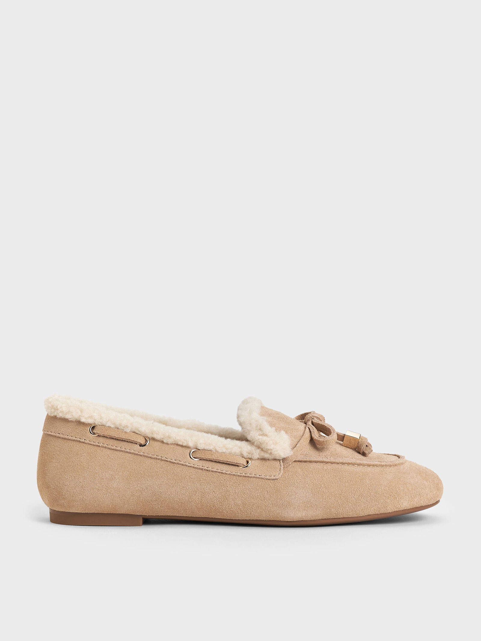 CHARLES & KEITH Gavyn Suede Shearling-Lined Boat Shoes | endource