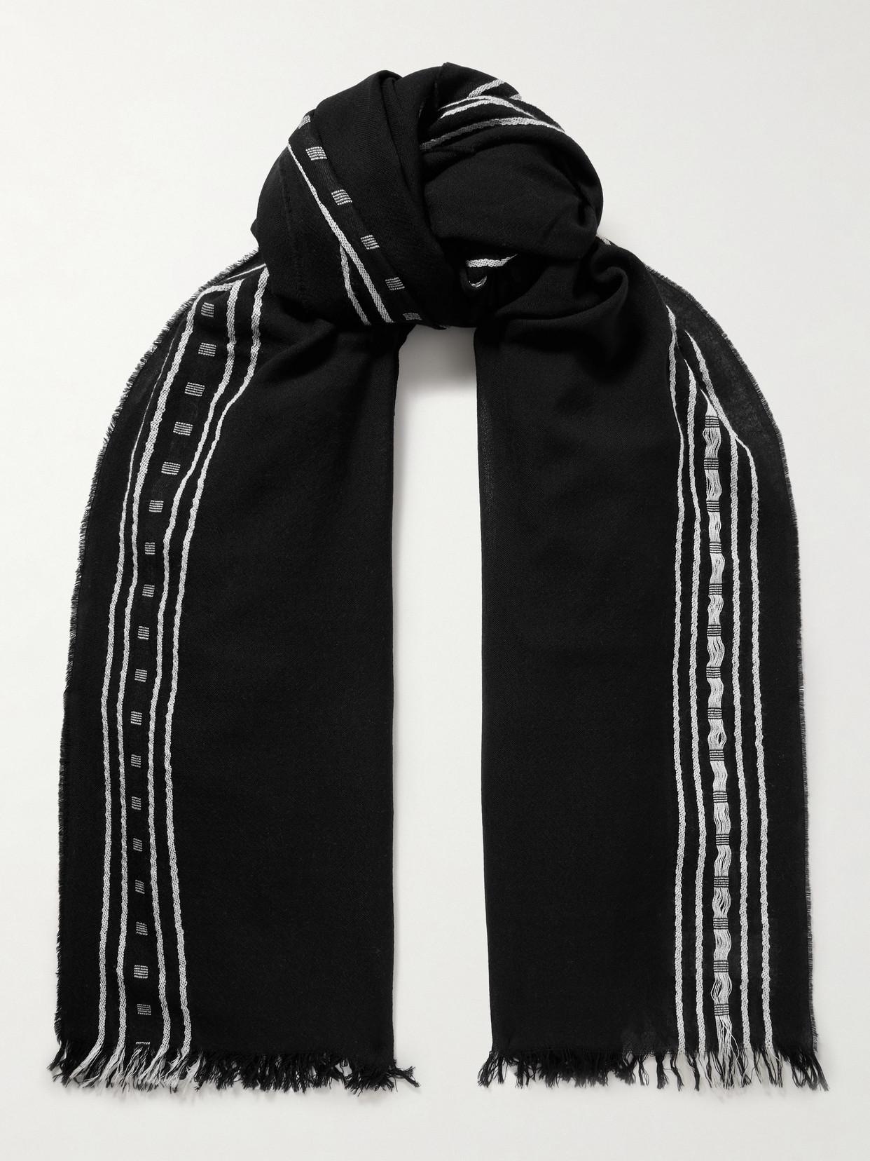 THE ROW Terela Frayed Striped Wool in Black | endource