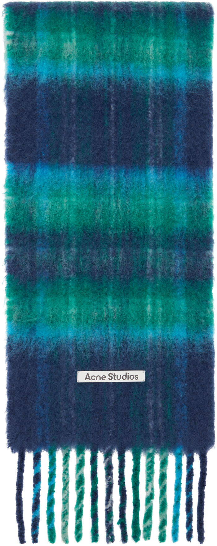 ACNE STUDIOS Blue & Green Mohair Check Scarf | endource