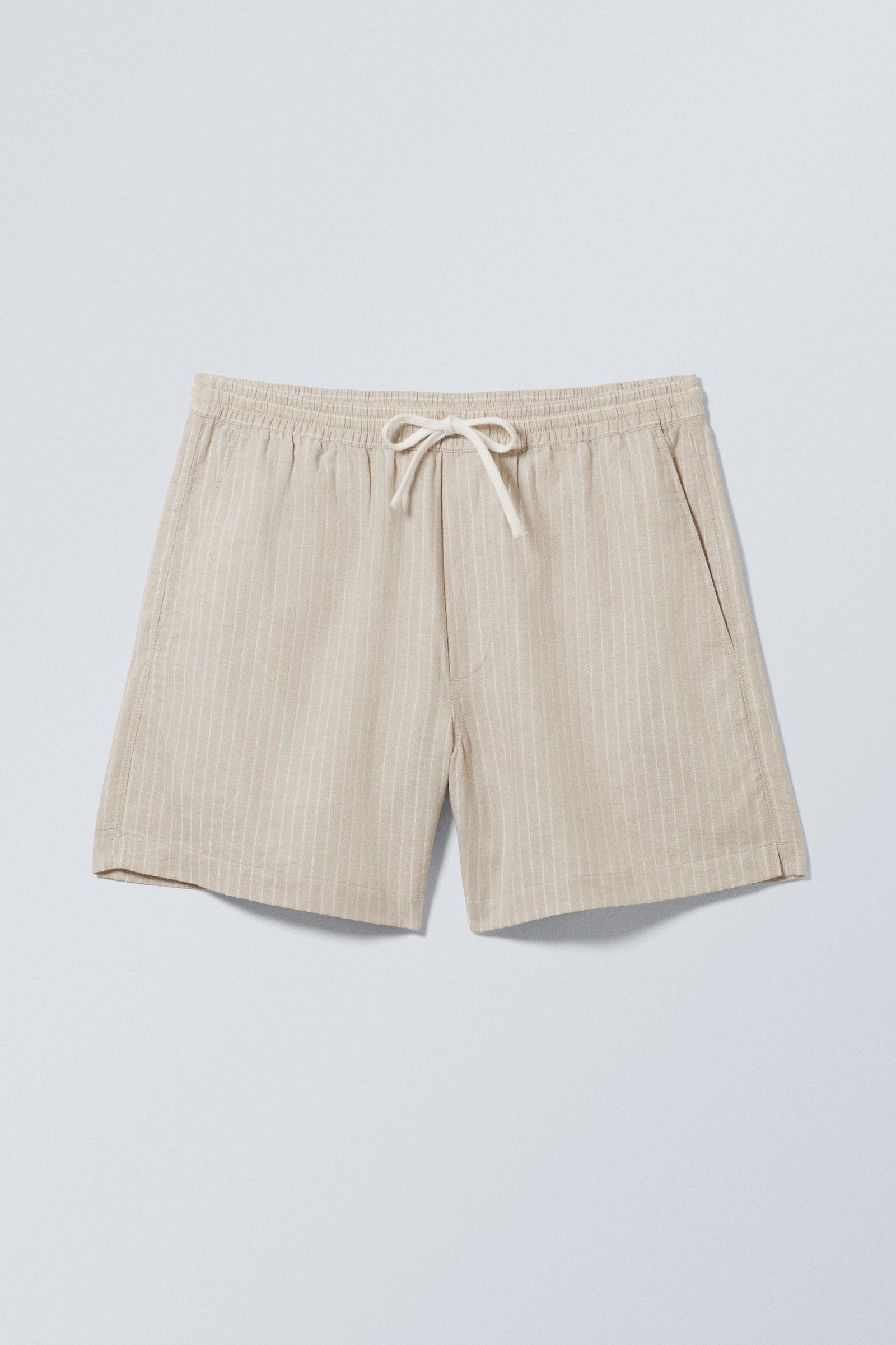 WEEKDAY Striped Linen Blend Shorts in Beige Stripe | Endource