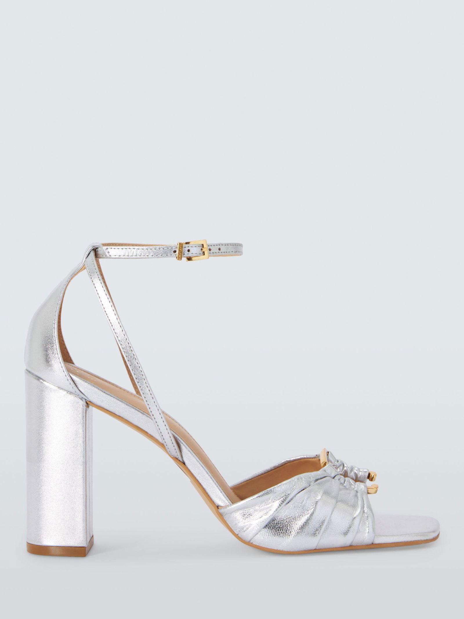 JOHN LEWIS Mabel Leather U-Trim Dressy Block Heel Sandals in Silver ...