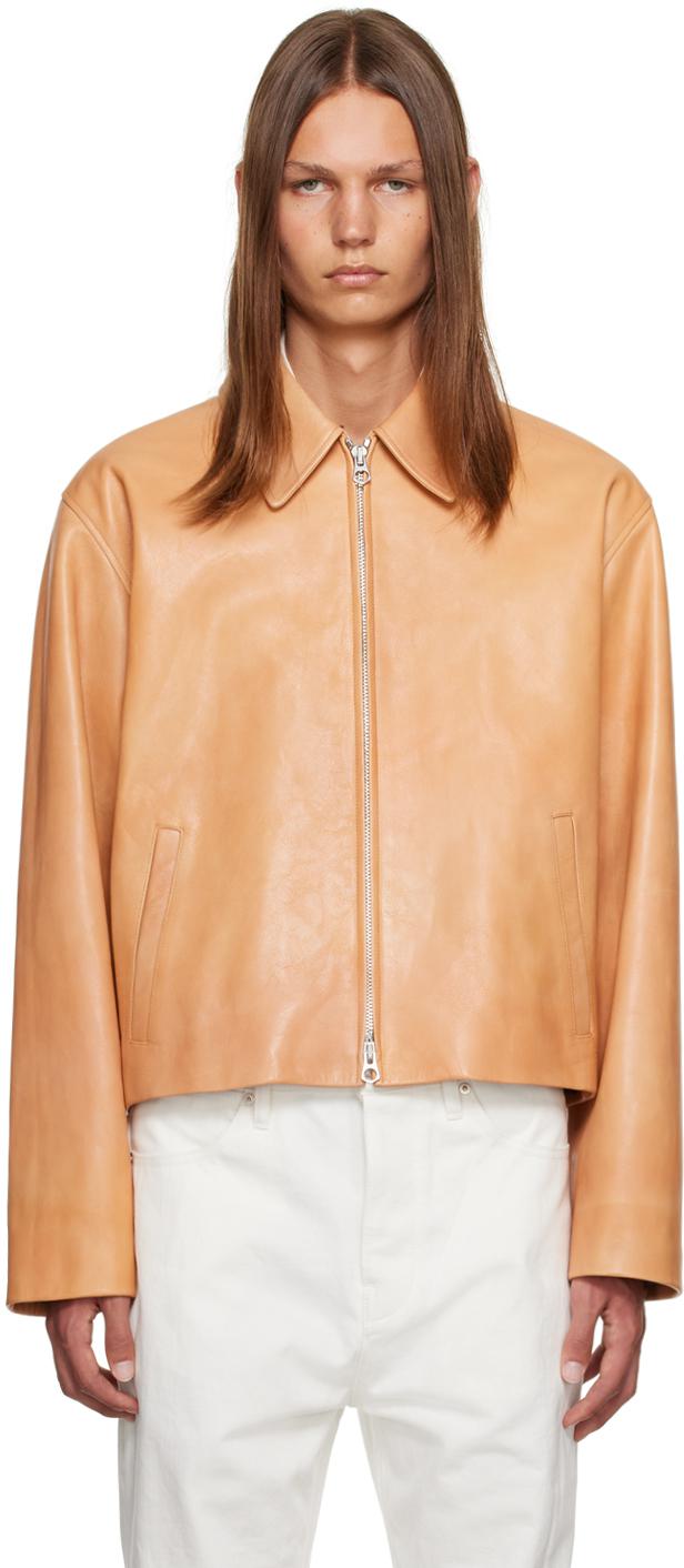 JIL SANDER Spread Collar Leather Jacket | Endource