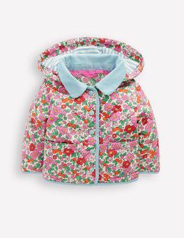 BODEN Quilted Hooded Jacket in Pink Apple Blossom Floral | endource