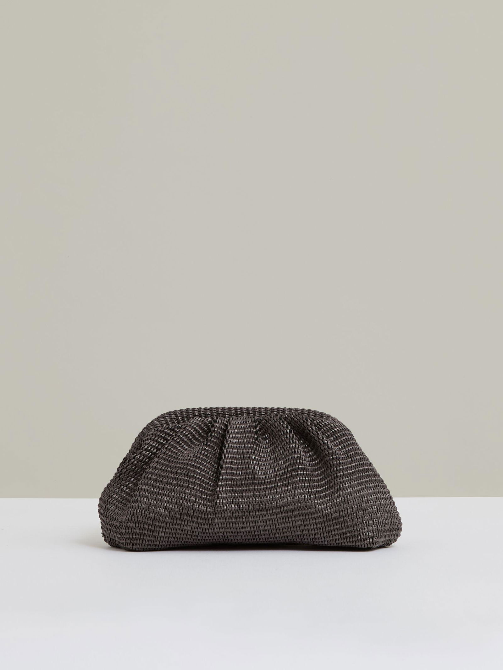 REISS Gia Raffia Clutch Bag in Chocolate | endource