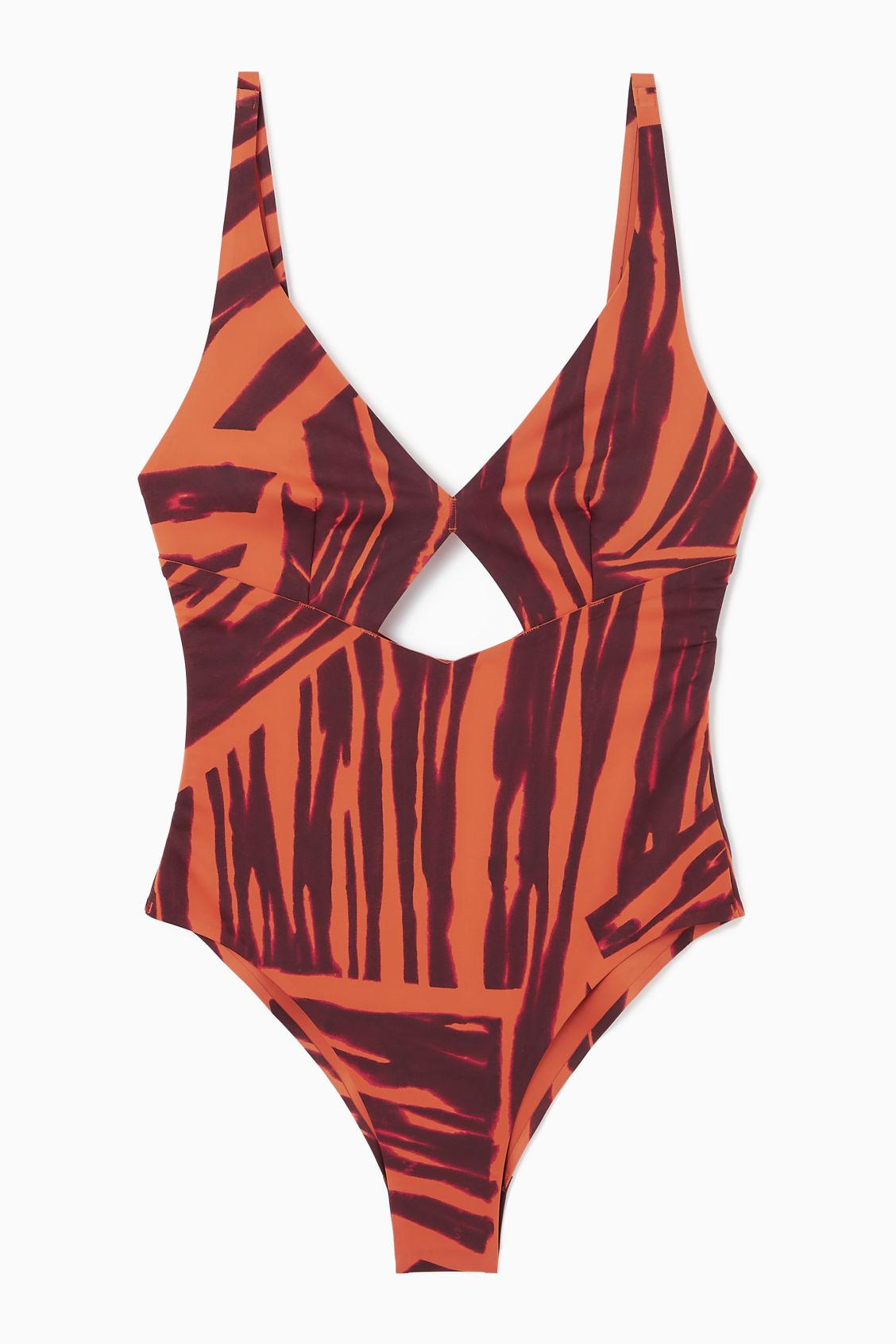 COS Cutout Scuba Swimsuit in BROWN / ORANGE / PINK | Endource