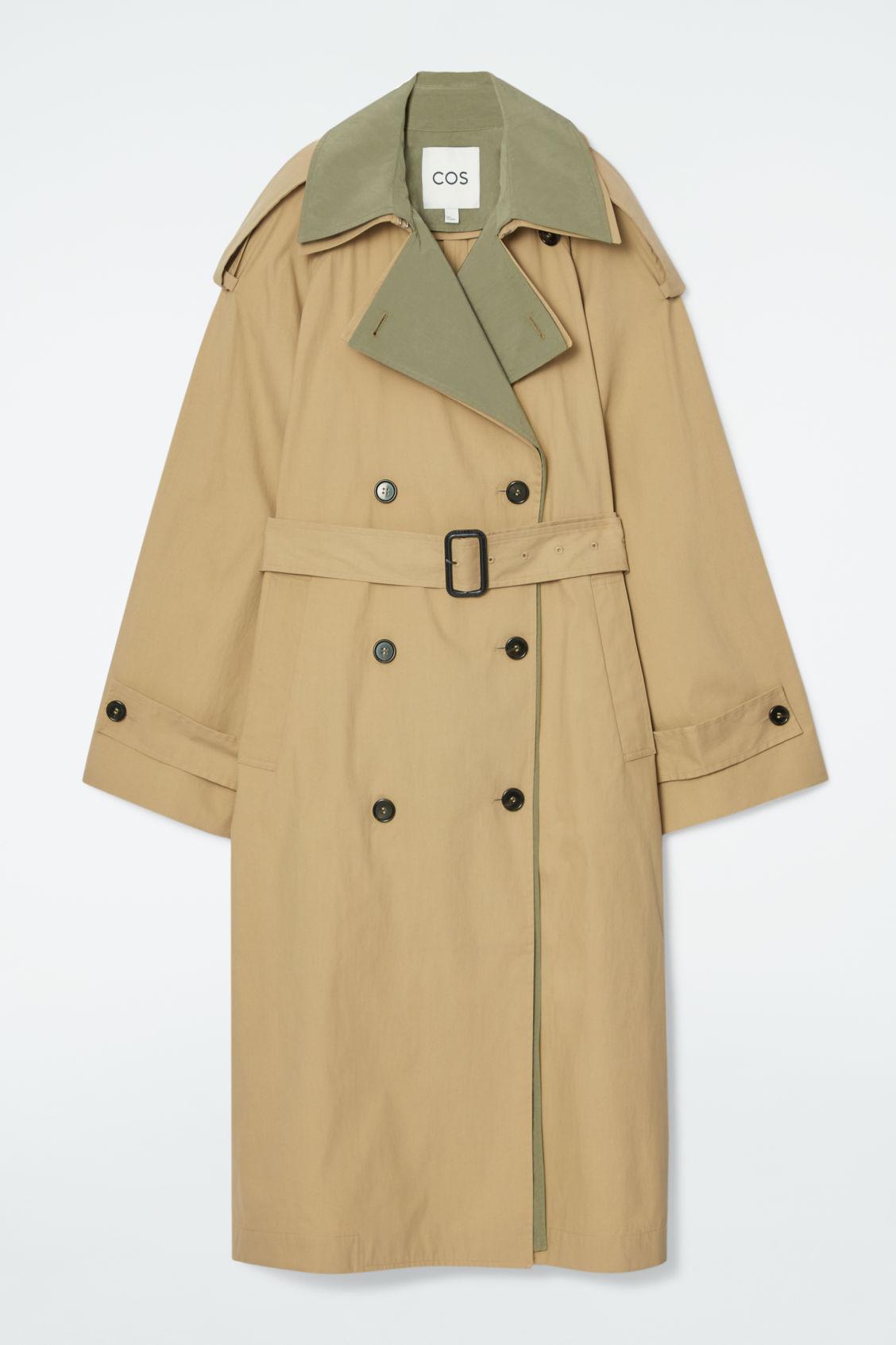 COS Layered Double-Breasted Trench Coat in BEIGE / KHAKI | endource