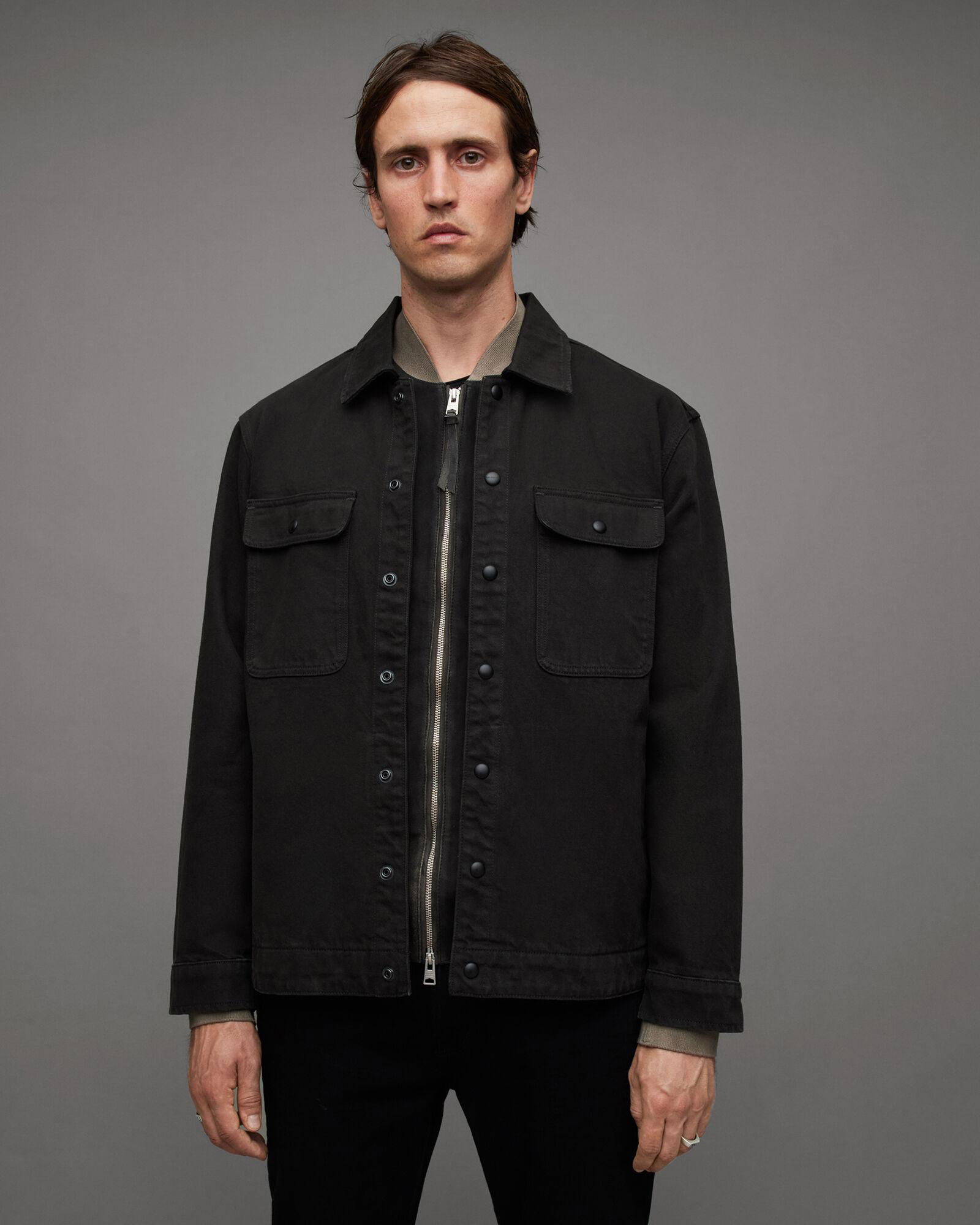 ALLSAINTS Carlton Shirt Jacket in Washed Black | Endource
