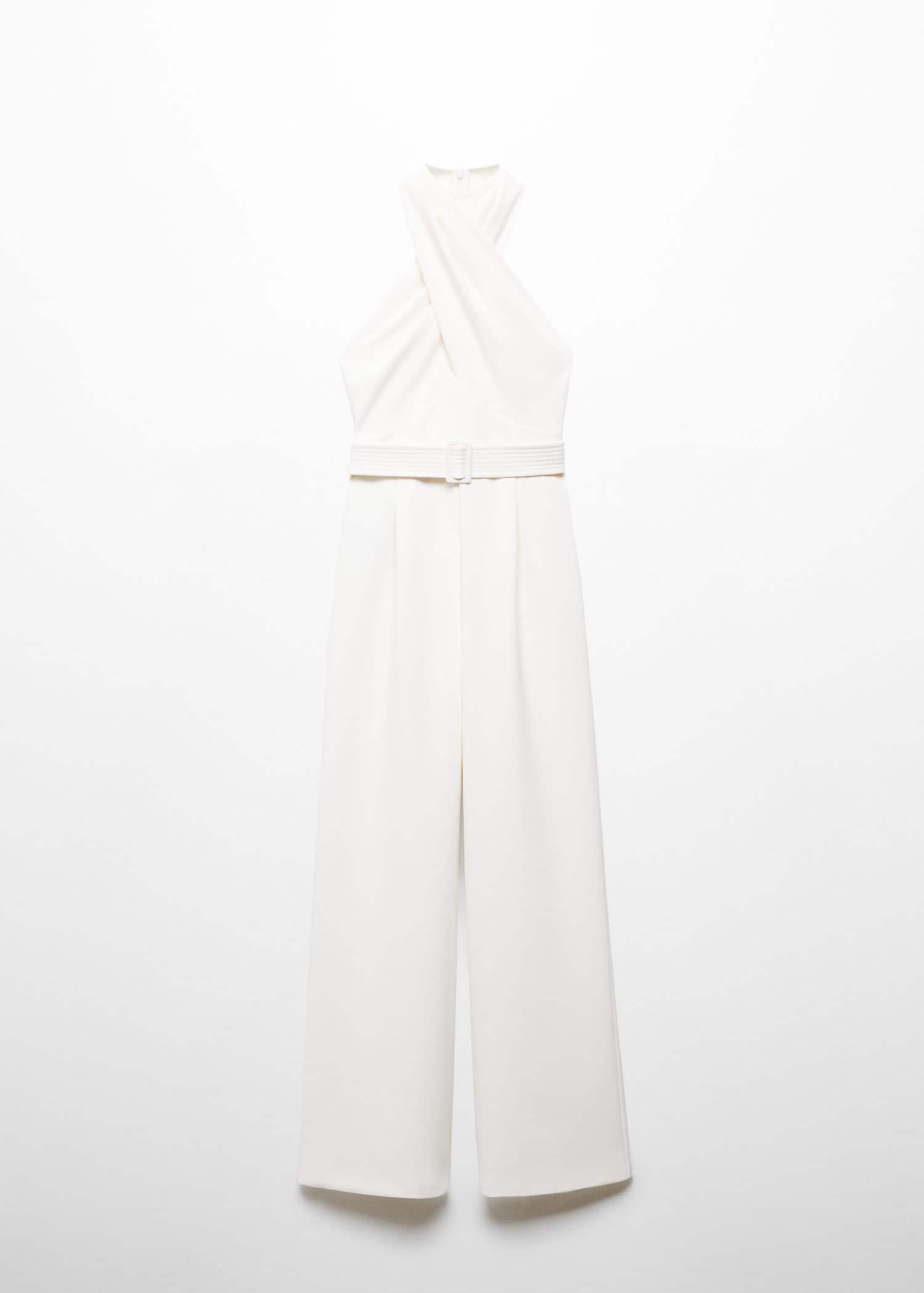 MANGO Belted Crossover Collar Jumpsuit in Off White | Endource