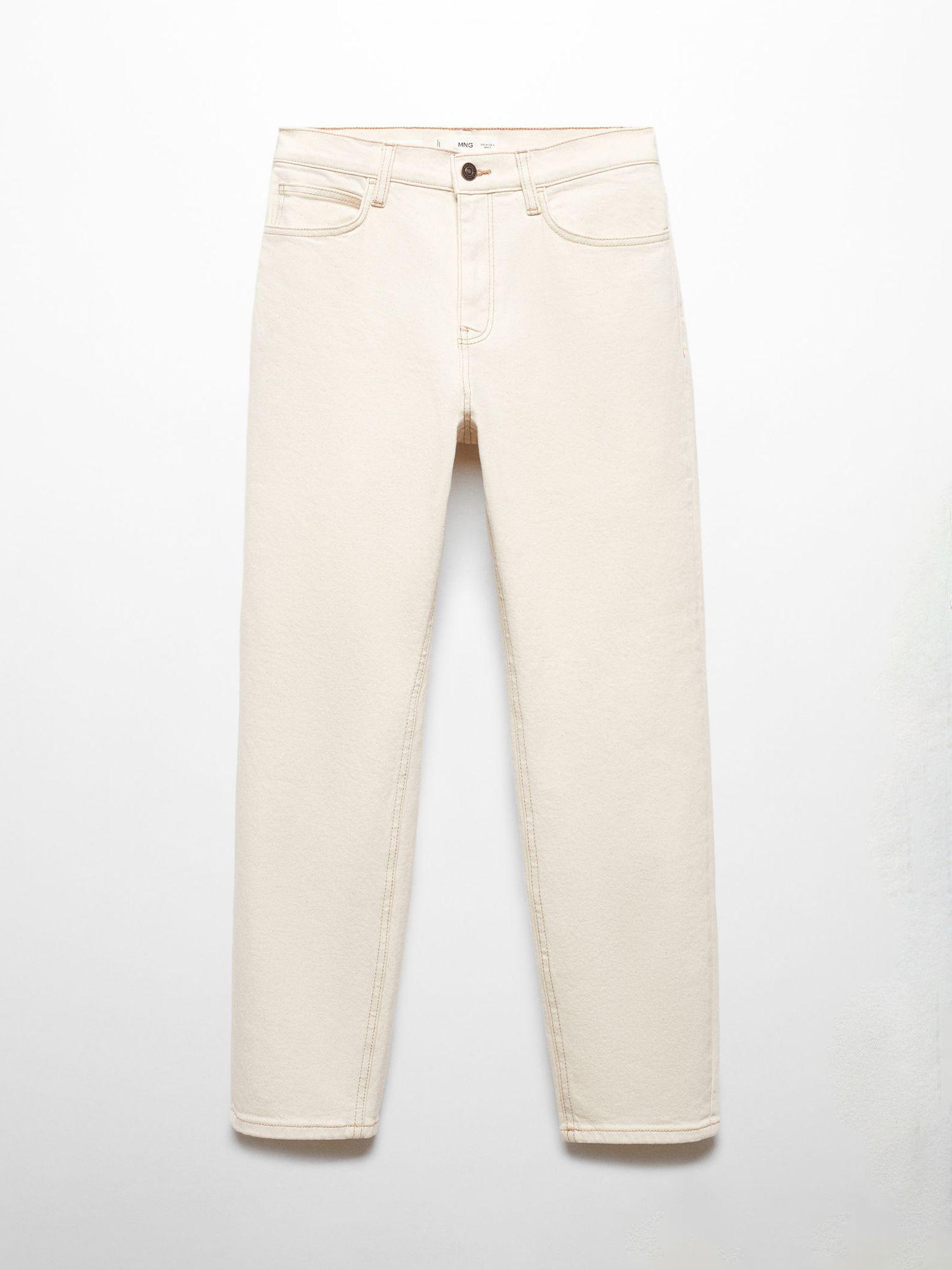 MANGO Mom Comfort High Rise Cropped Jeans in Off White | endource