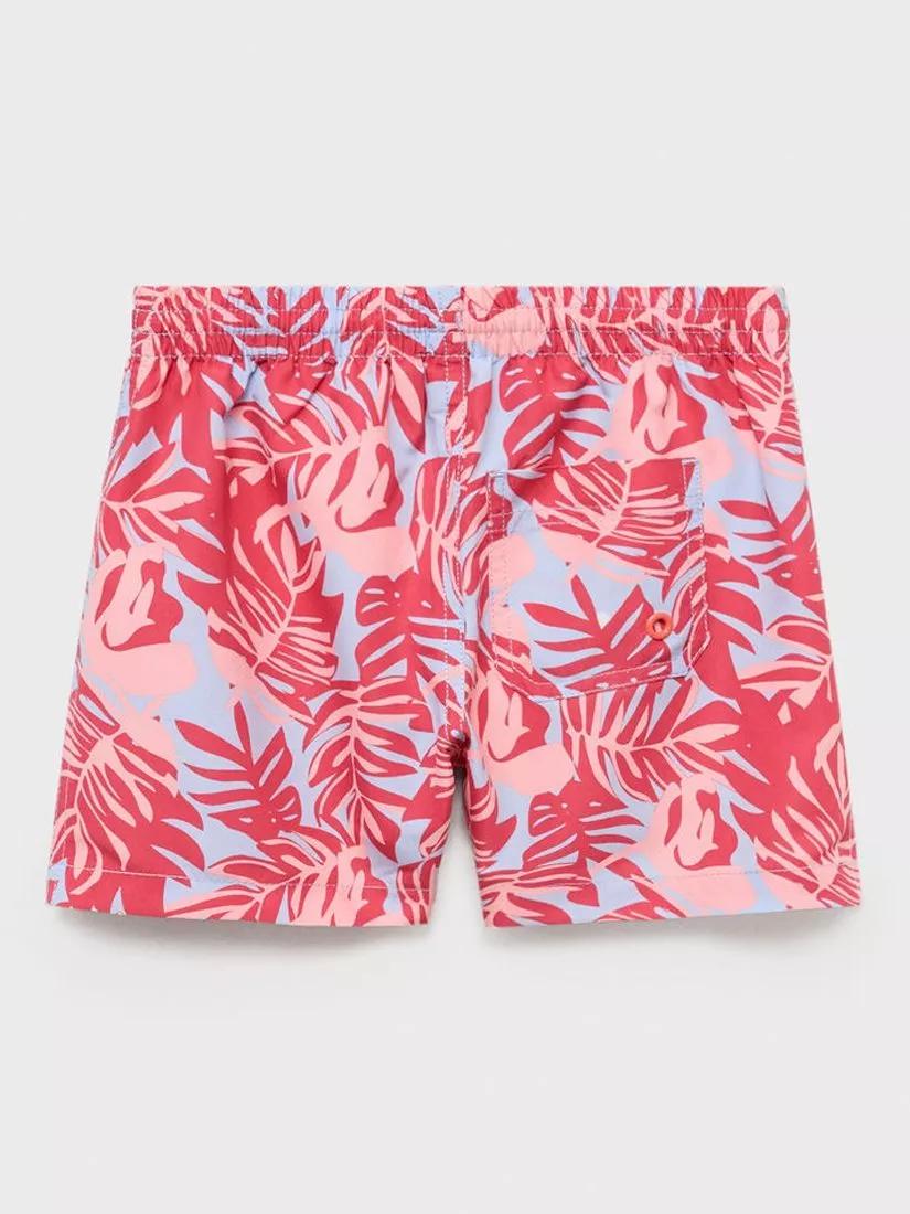 MANGO Kids' Leaf Print Swim Trunks, Bright Red | endource