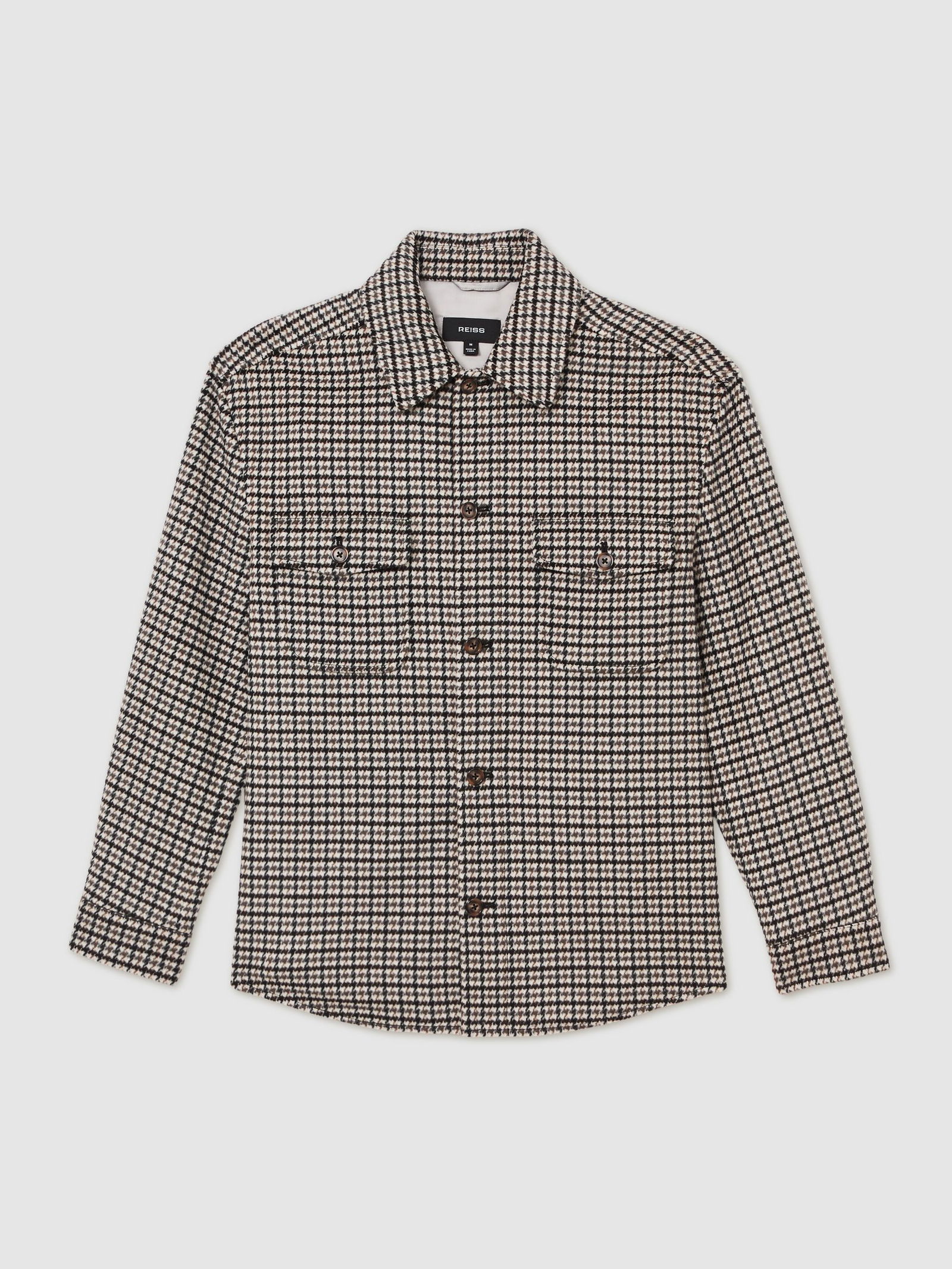 REISS Wool-Blend Houndstooth-Check Overshirt In Grey | endource