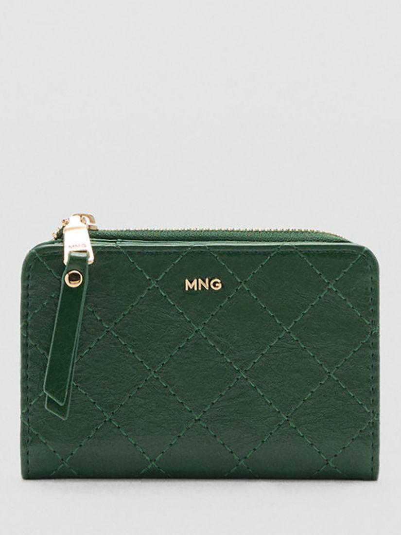 MANGO Diana Diamond Stitch Zip Purse in Green | endource
