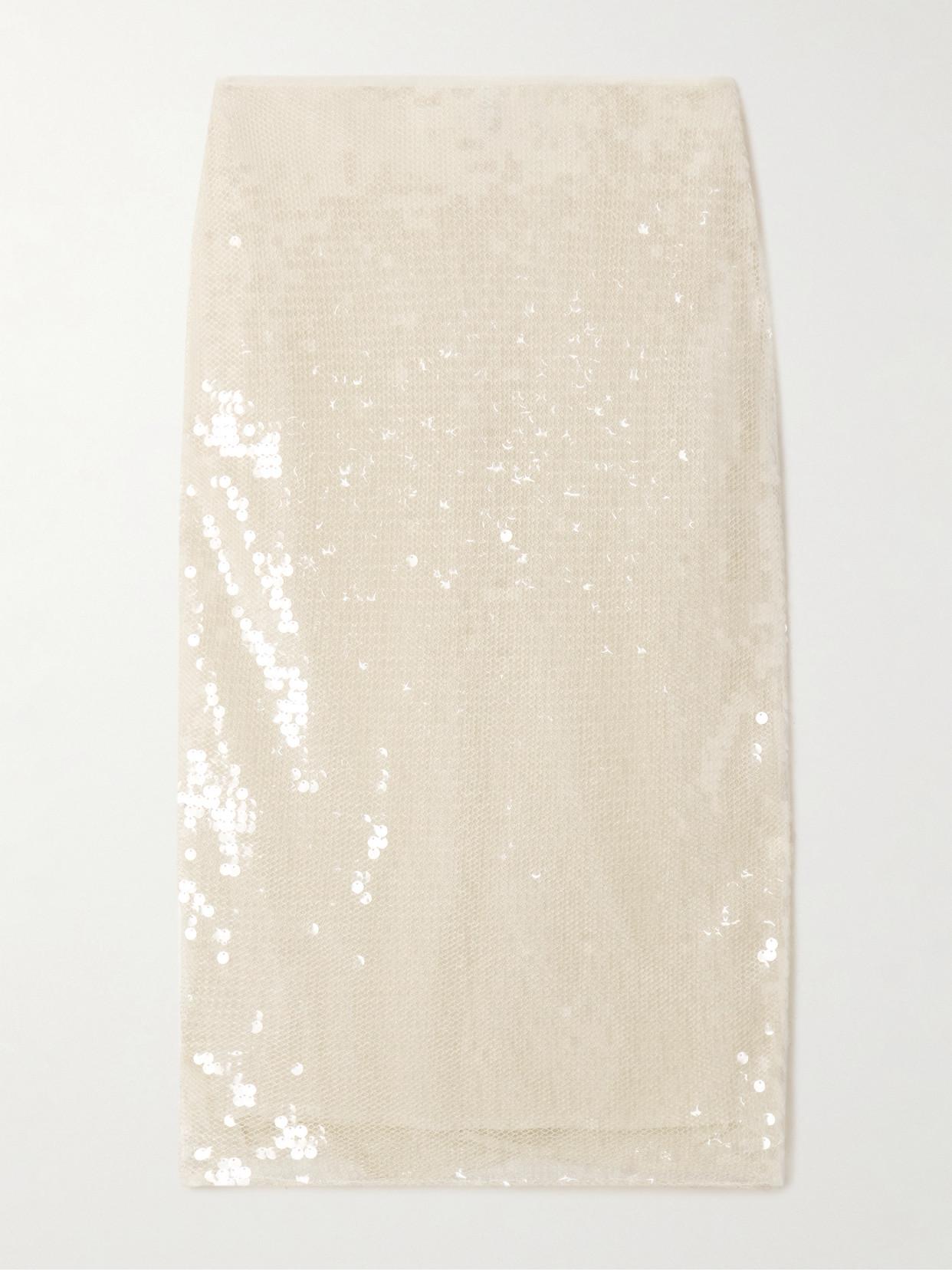 STELLA MCCARTNEY Sequined Mesh Midi Skirt in Cream | endource