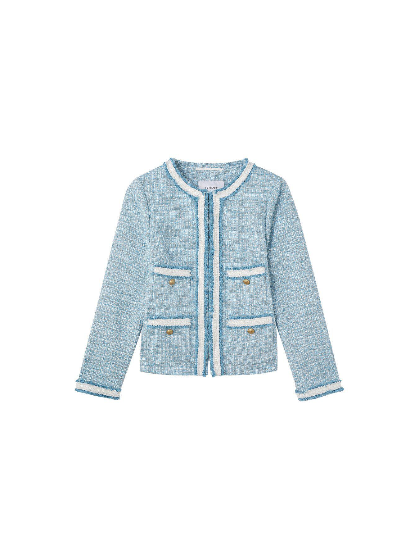 L.K. BENNETT Charlie Italian Cotton Tweed Jacket in Blue | endource