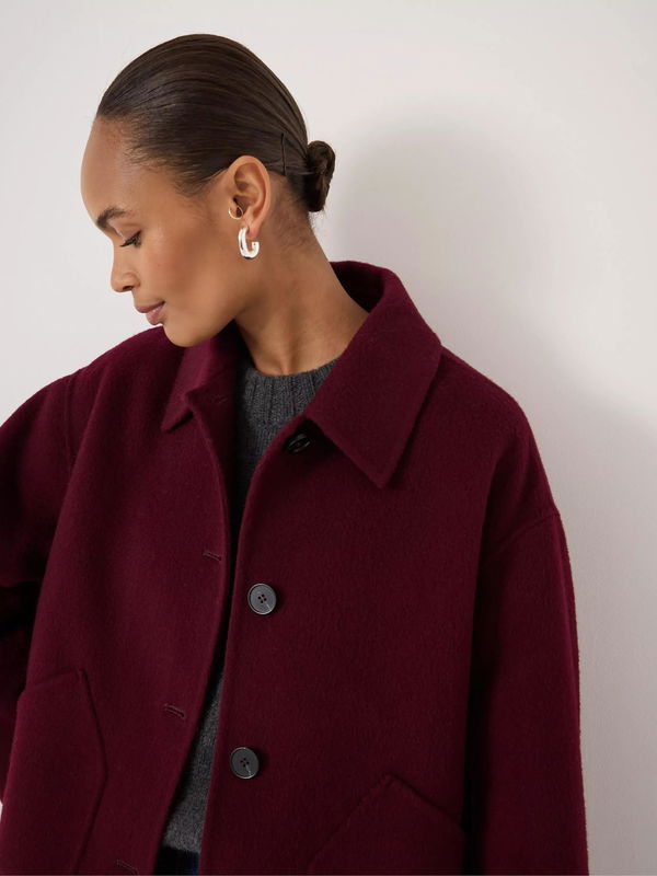 HUSH Double Faced Pure Wool Jacket, Dark Wine Red | endource