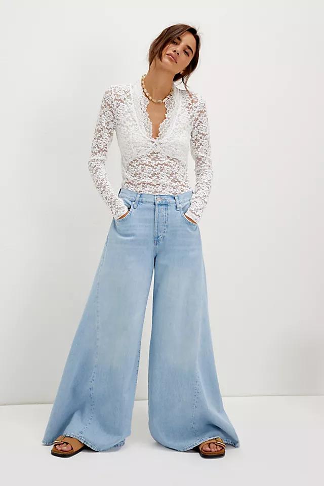 FREE PEOPLE We The Free - CRVY Pacifica Wide-Leg Jeans in Aqua | endource