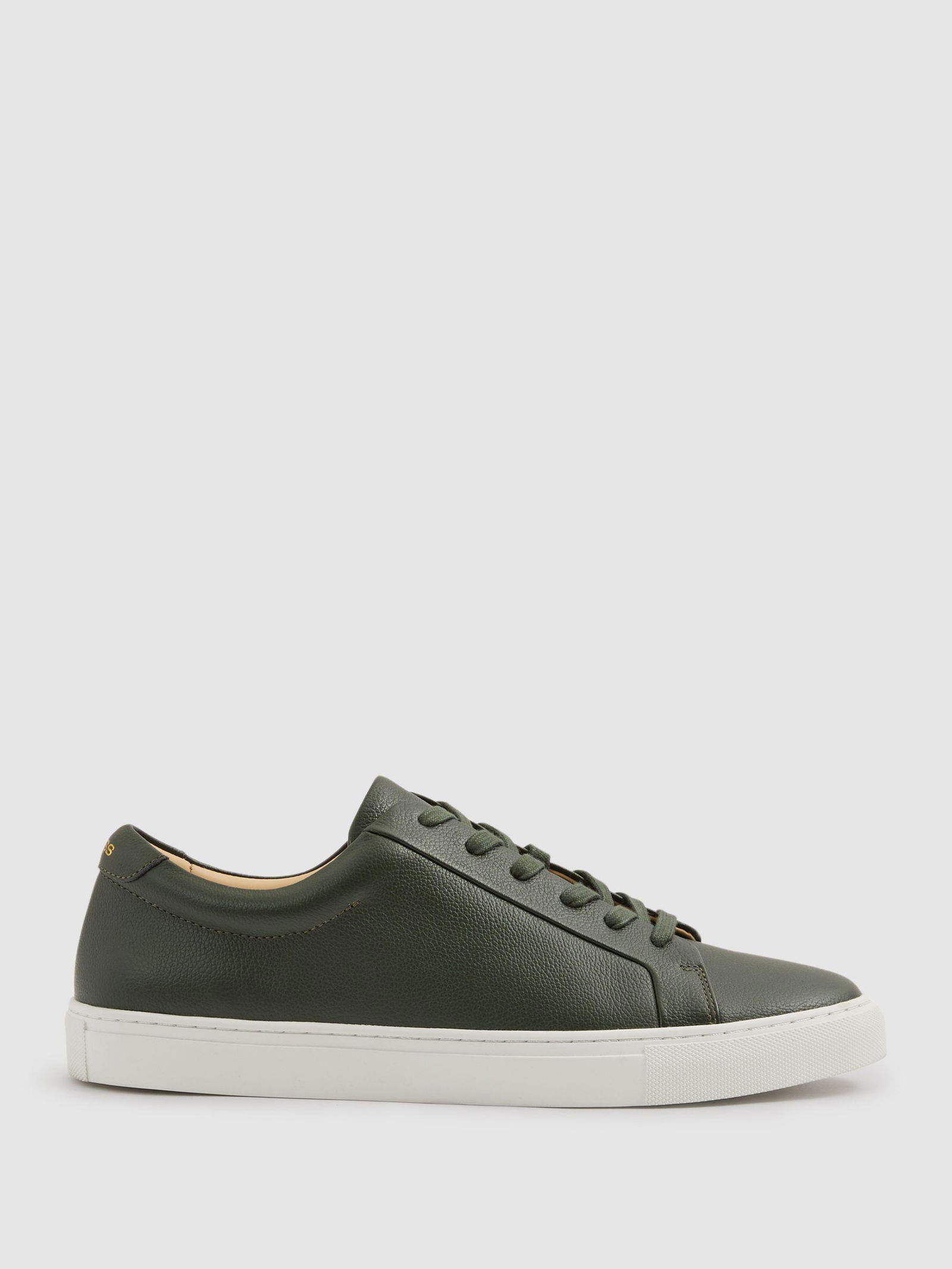 REISS Grained Leather Trainers in Forest Green | endource