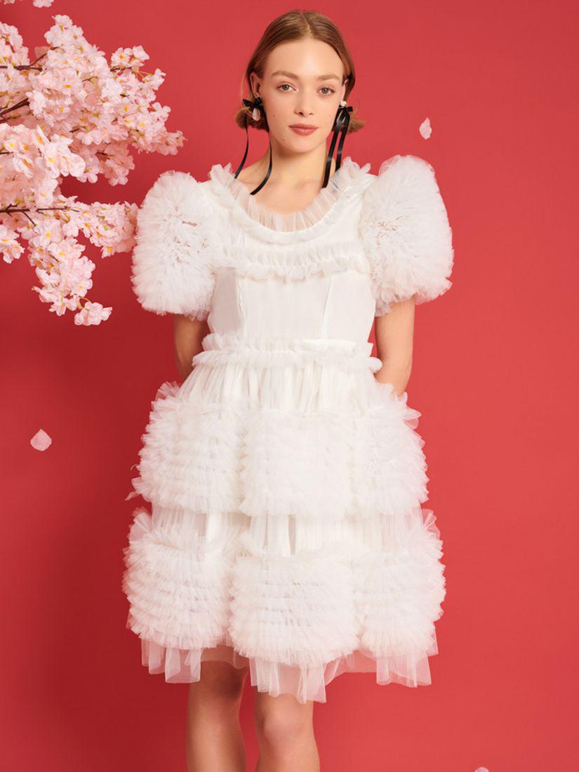 SISTER JANE Dream Fey Tulle Ruffle Mini Dress in White | Endource