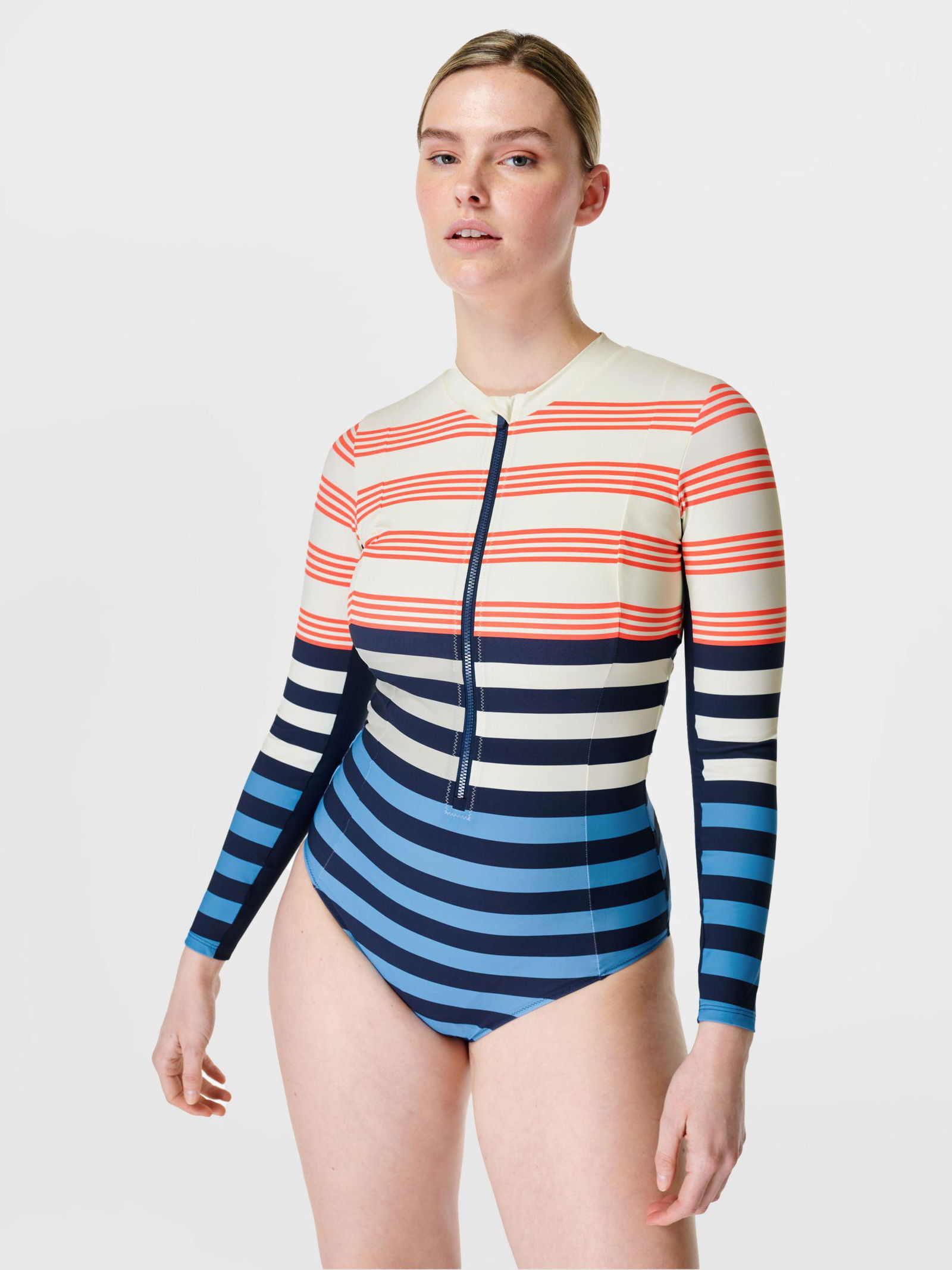 Sweaty Betty Tidal Xtra Life Long Sleeve Swimsuit In Blue Nautical