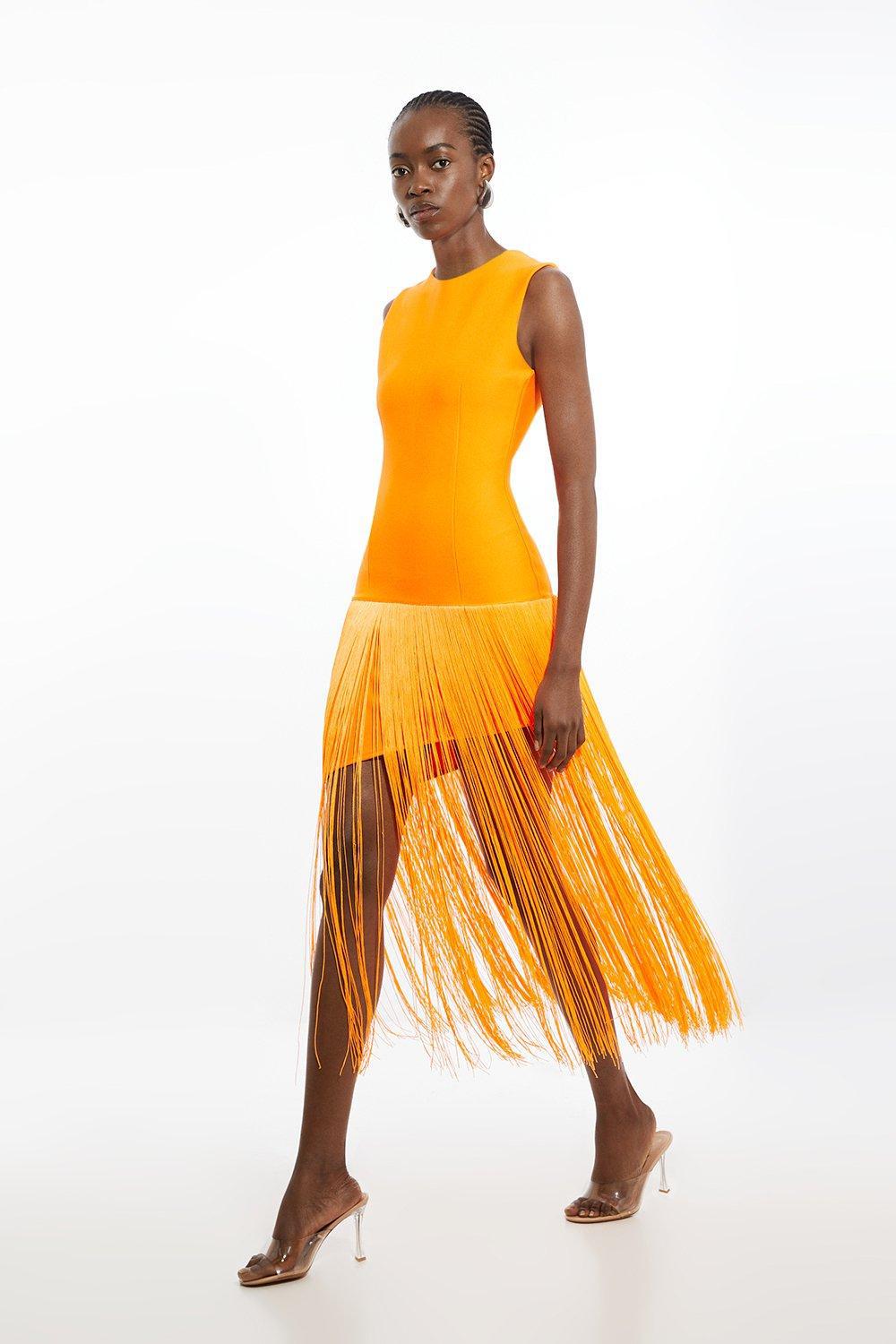 KAREN MILLEN Petite Figure Form Bandage Tassel Asymmetric Dress in ...