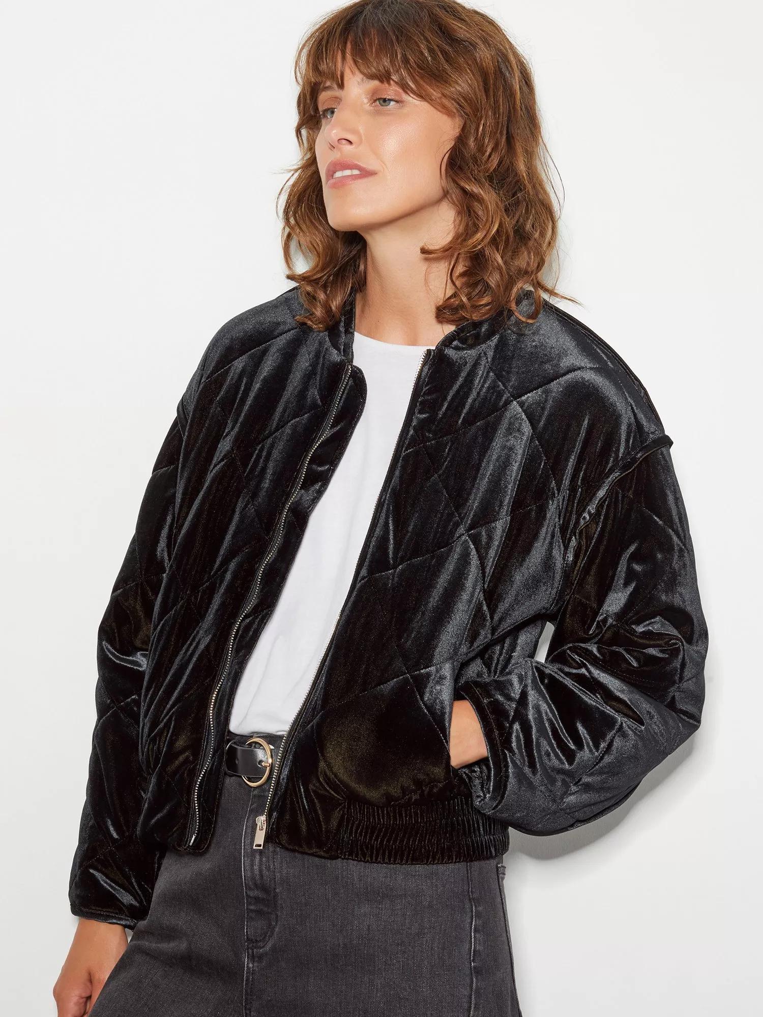Monsoon Violet Velvet Bomber Jacket | endource