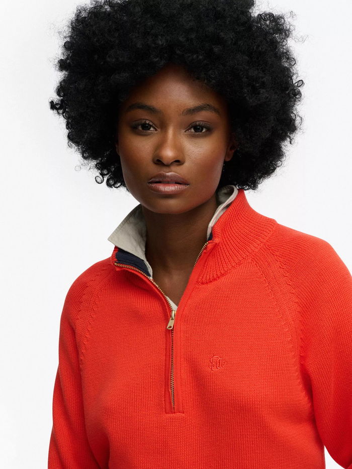 SUPERDRY Classic Cotton Knit Half Zip Jumper, Orange | endource