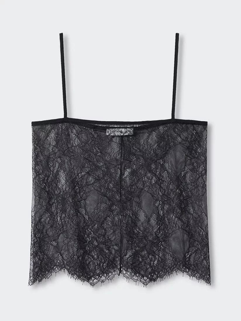 MANGO Dolly Sheer Lace Top in Black | endource