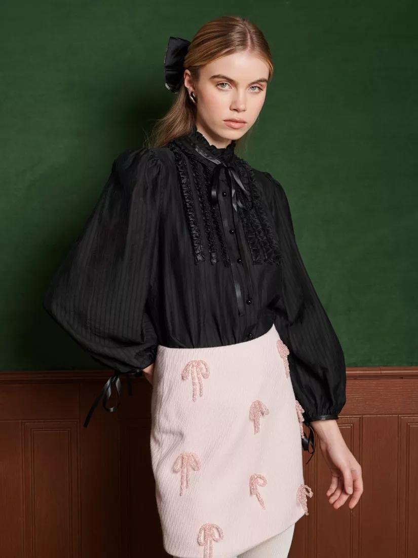 SISTER JANE Birch Ruffle Blouse in Black | endource