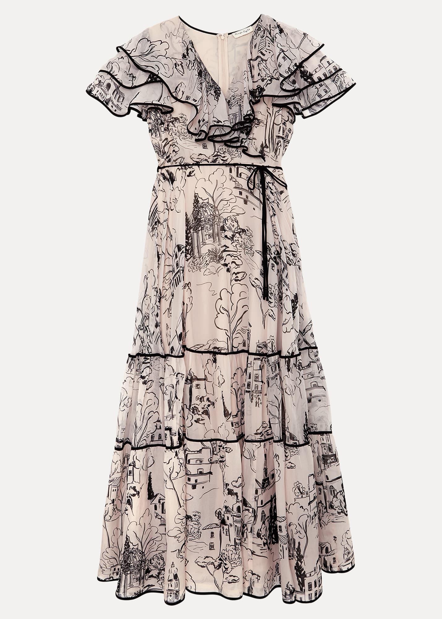 PHASE EIGHT Arlette Sketch Print Maxi Dress in Black/Ivory | endource