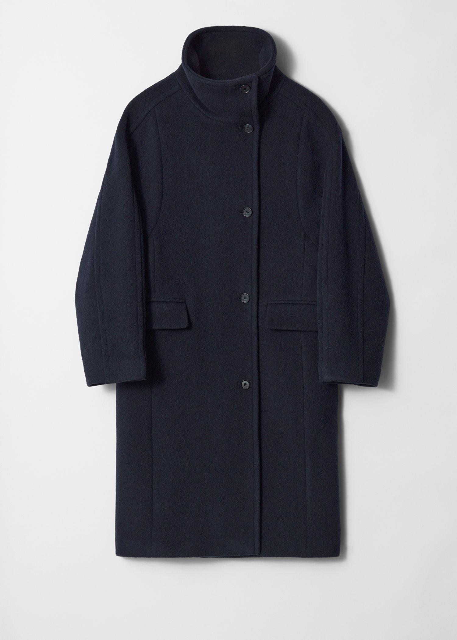 & OTHER STORIES Funnel-Neck Wool Coat in Dark blue | endource