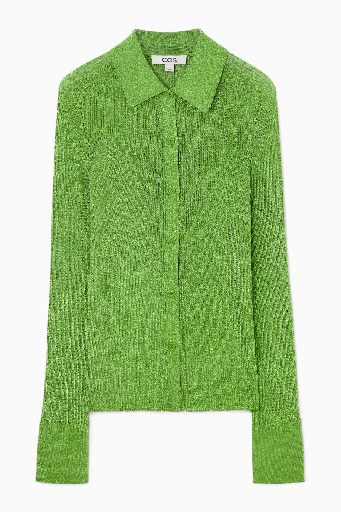COS Sparkly Ribbed-Knit Shirt in GREEN | Endource
