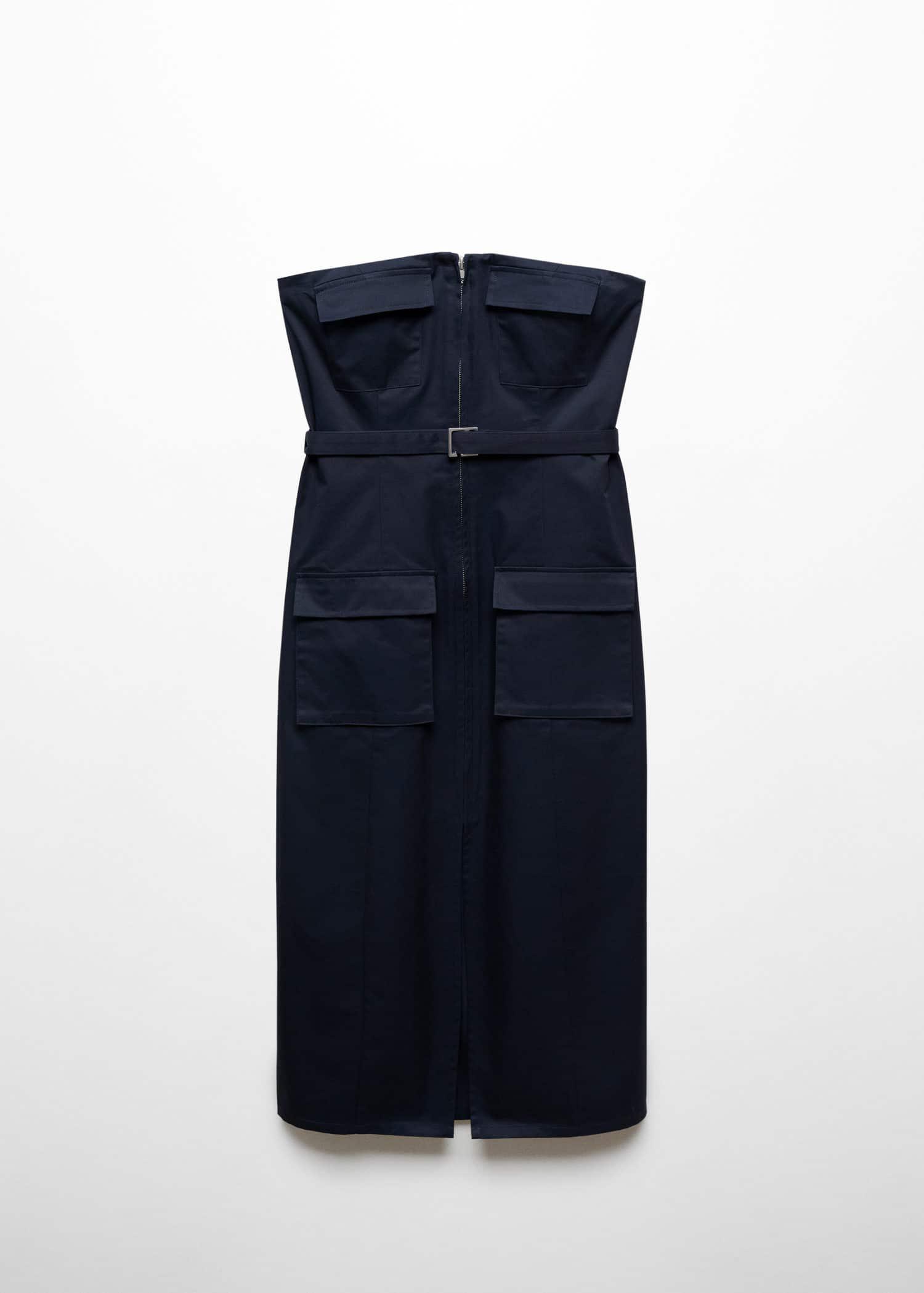 Mango Belted Strapless Dress In Night Blue Endource