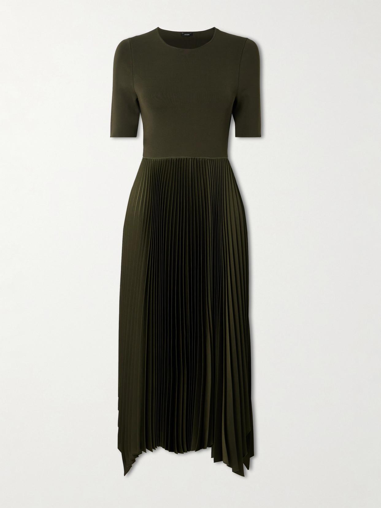 JOSEPH Darno Asymmetric Pleated Knitted And Satin-Crepe Midi Dress in ...