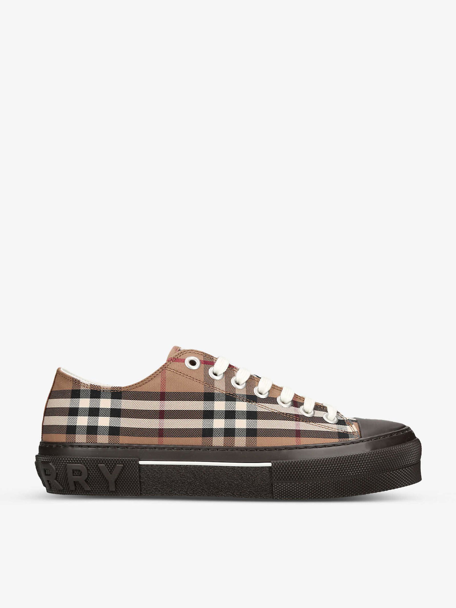 BURBERRY Jack Check-Patterned Cotton-Leather Low-Top Trainers in BROWN ...