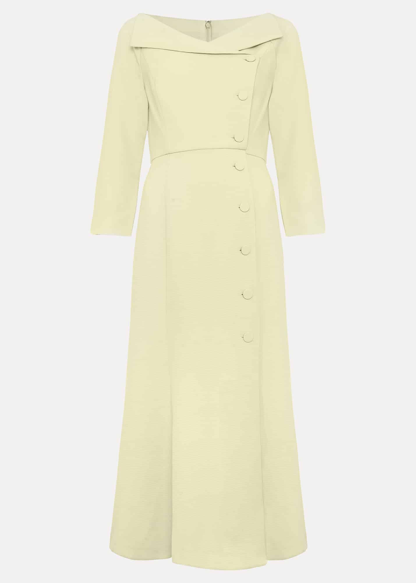 PHASE EIGHT Sienna Tux Button Midi Dress in Pale Yellow | endource
