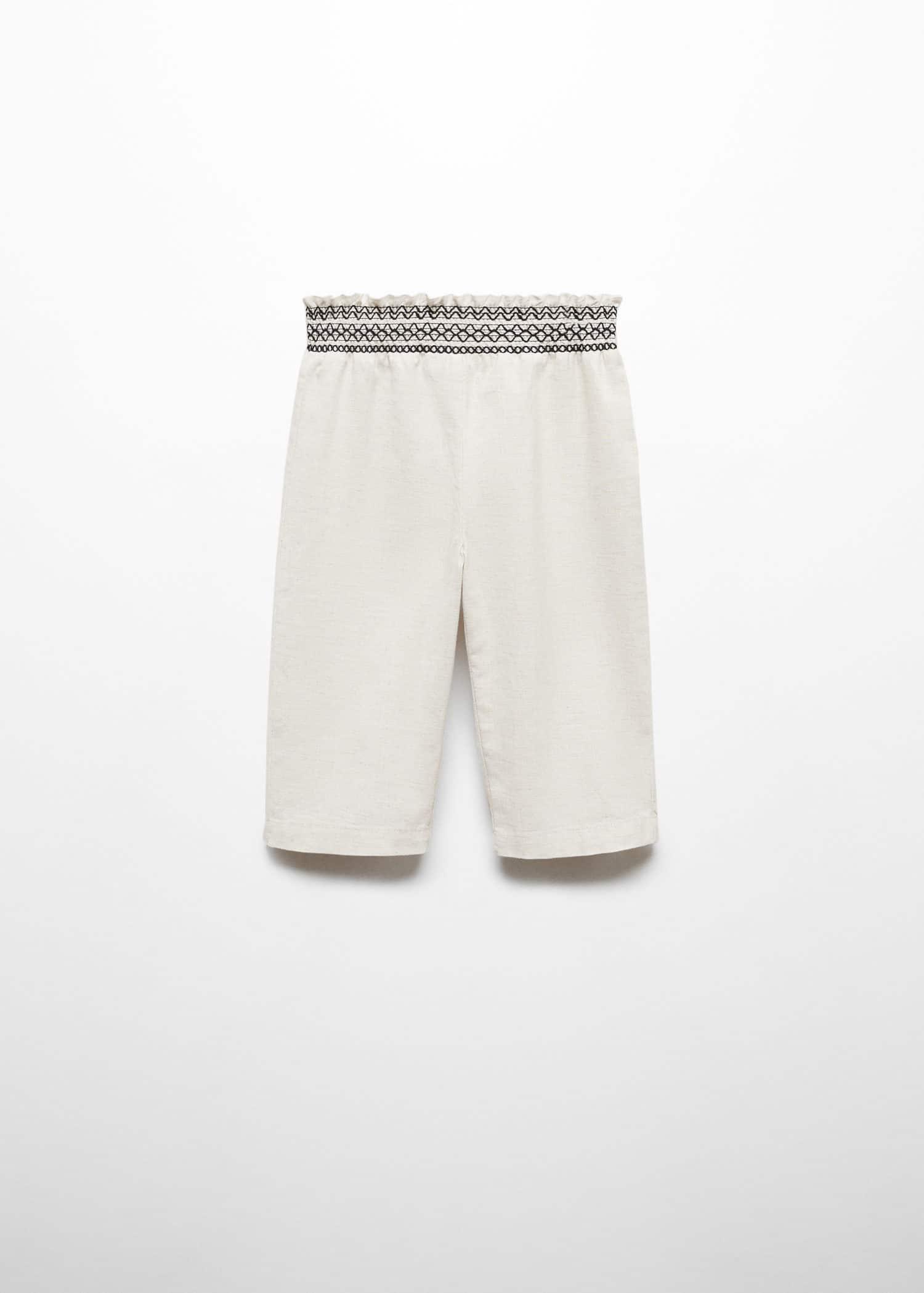 MANGO Linen-Blend Elastic Waist Trousers in Beige | Endource