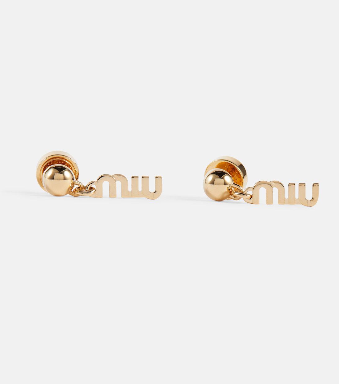 MIU MIU Logo Drop Earrings in Gold | endource