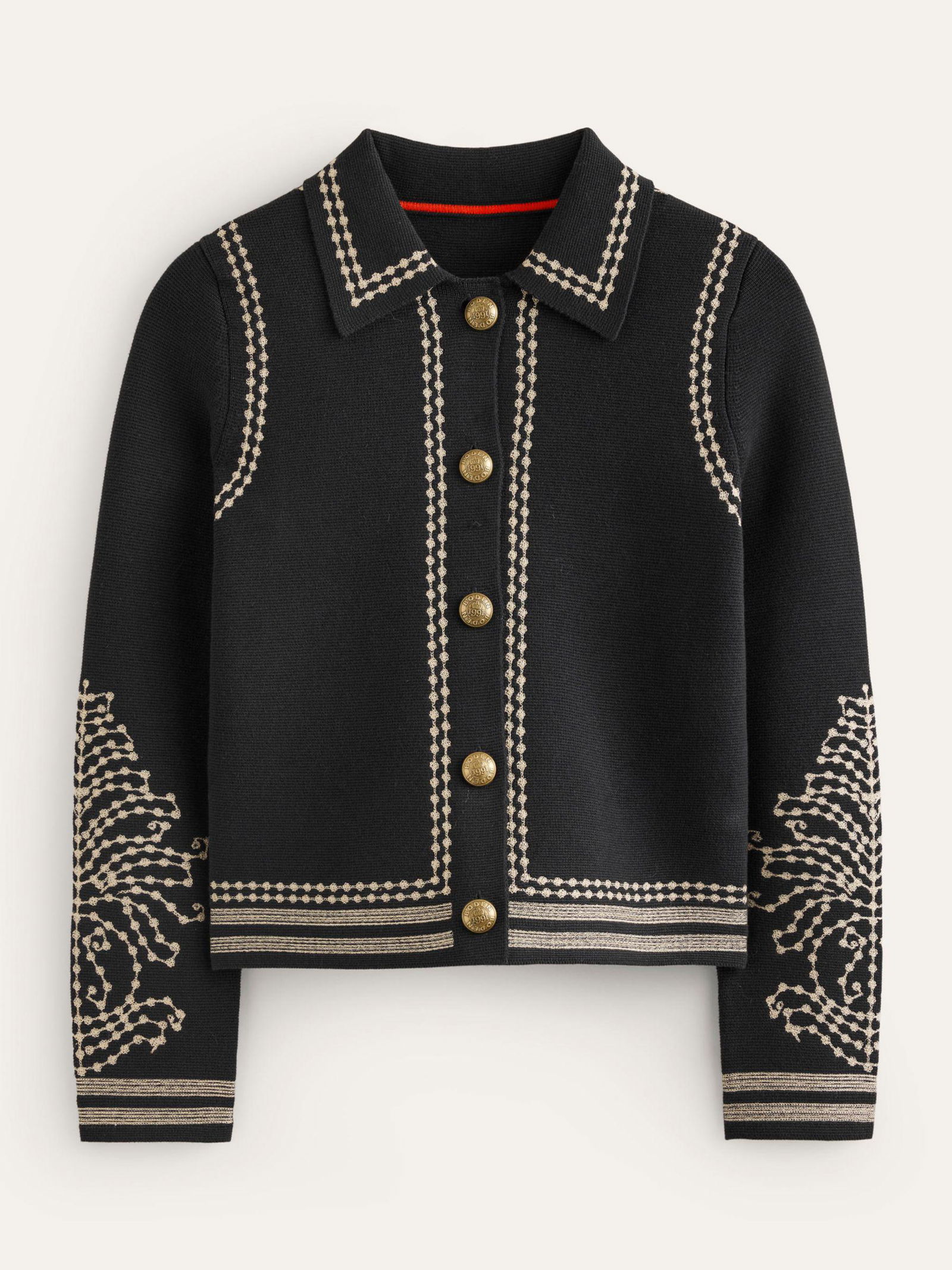 BODEN Collared Knitted Jacket in Black/White | endource
