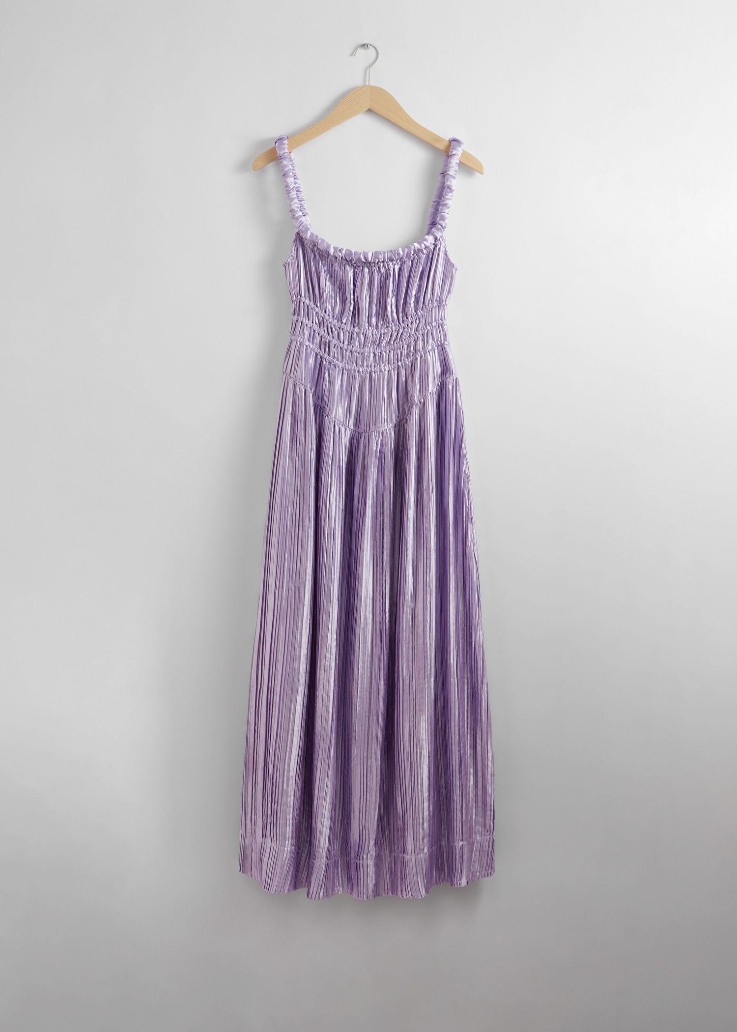 And Other Stories Shirred Satin Midi Dress In Lilac Endource