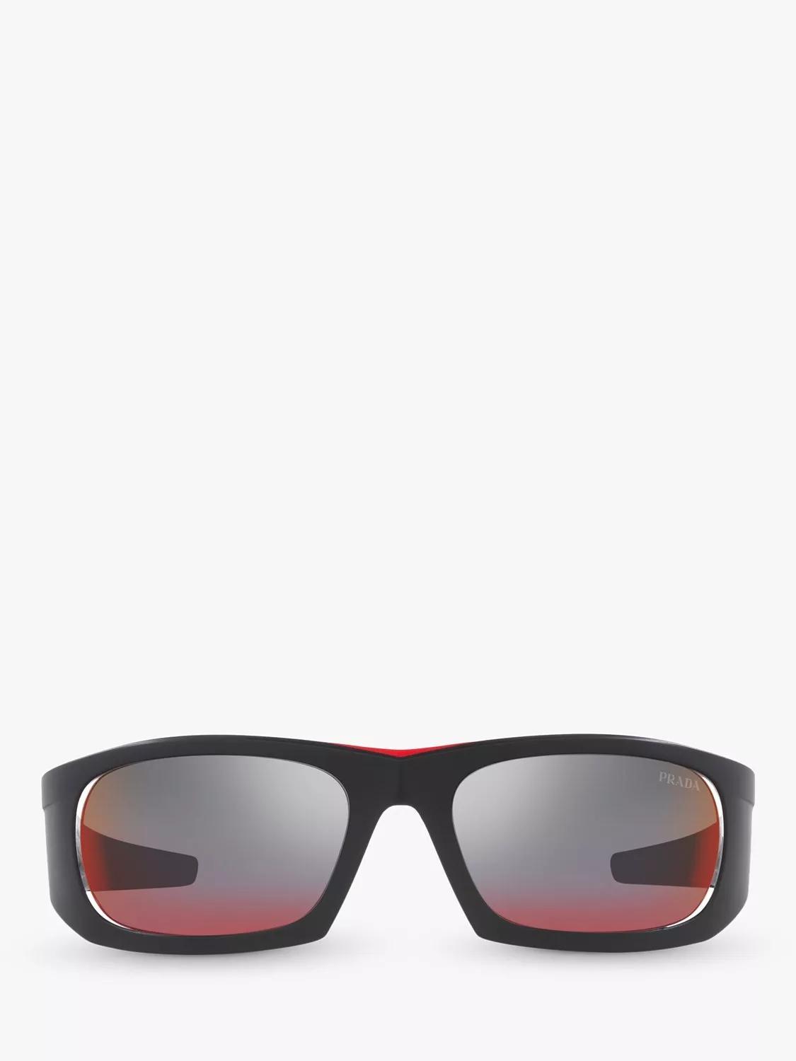 PRADA Linea Rossa Rectangular Sunglasses in Black/Mirror Red | endource