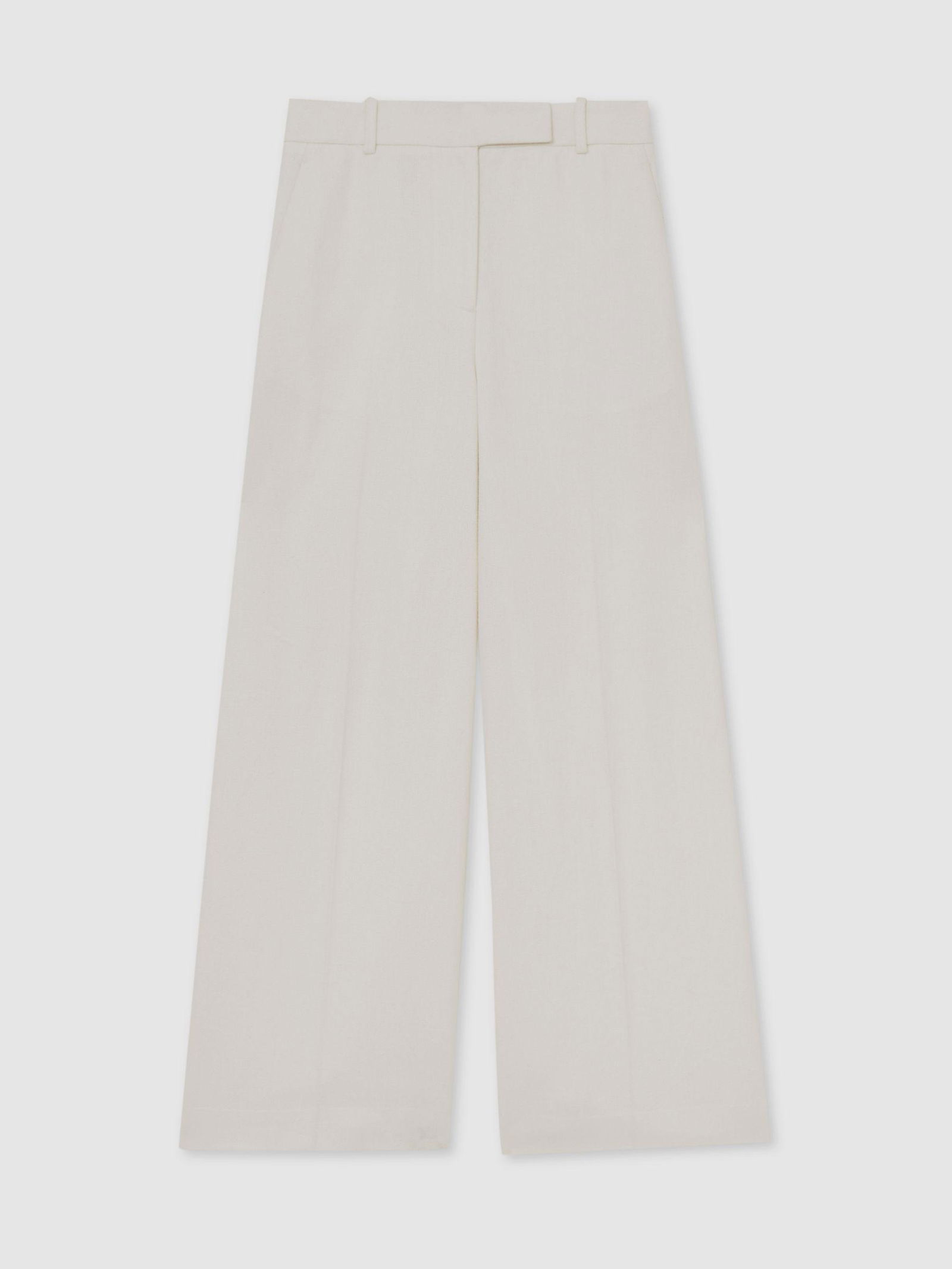 REISS Devon Linen-Blend Wide-Leg Trousers in White | endource
